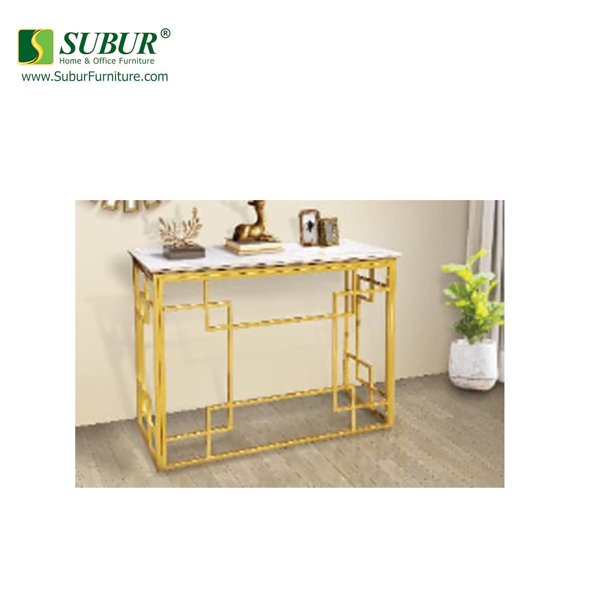 Meja Console Meta Gold tipe Beralus Mewah Elegant Meja Pajangan
